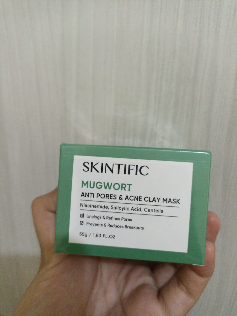 SKINTIFIC Mugwort Mask Acne Clay Mask 55g, Kesehatan & Kecantikan ...