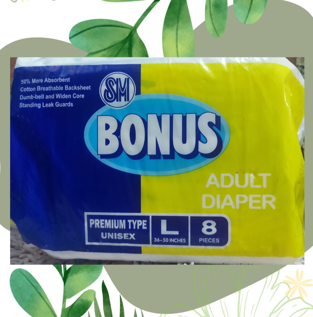 Sm Bonus Adult Diaper L by 8's, Beauty & Personal Care, Sanitary ...