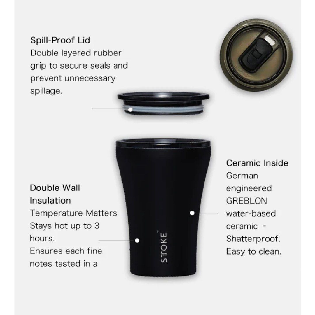STTOKE Cup (Luxe Black) - 12oz / 340ml, Furniture & Home Living, Kitchenware & Tableware, Water ...