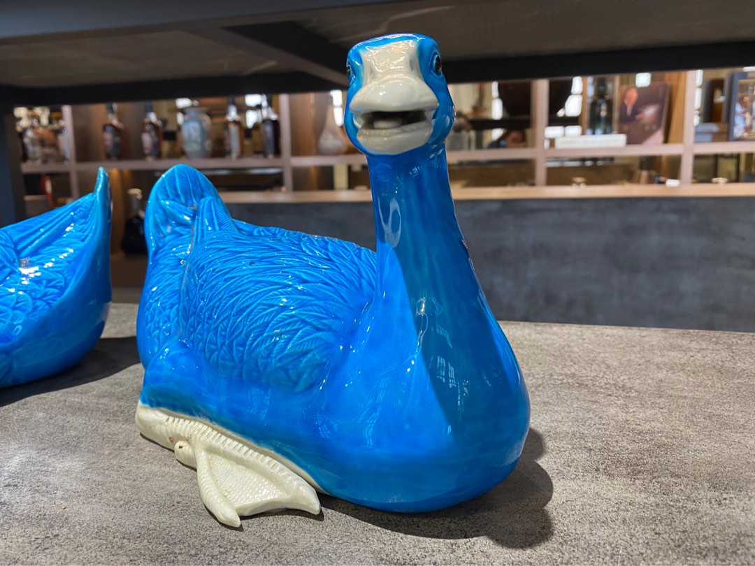 Vivid Blue Porcelain Duck Figurine (a pair), Furniture & Home Living ...