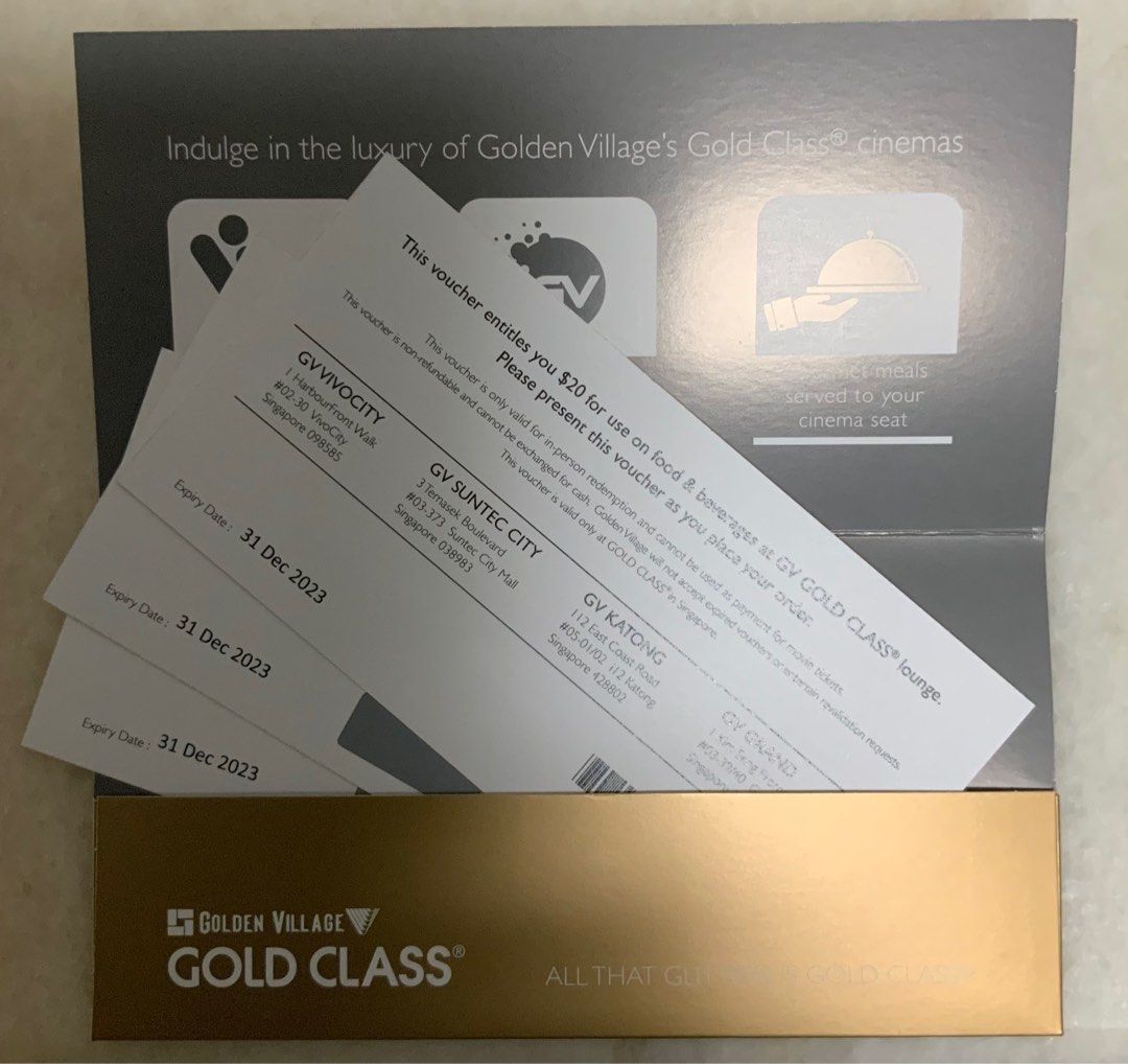 WTS A Pair GV Gold Class Ticket w $20 food voucher, Tickets & Vouchers ...