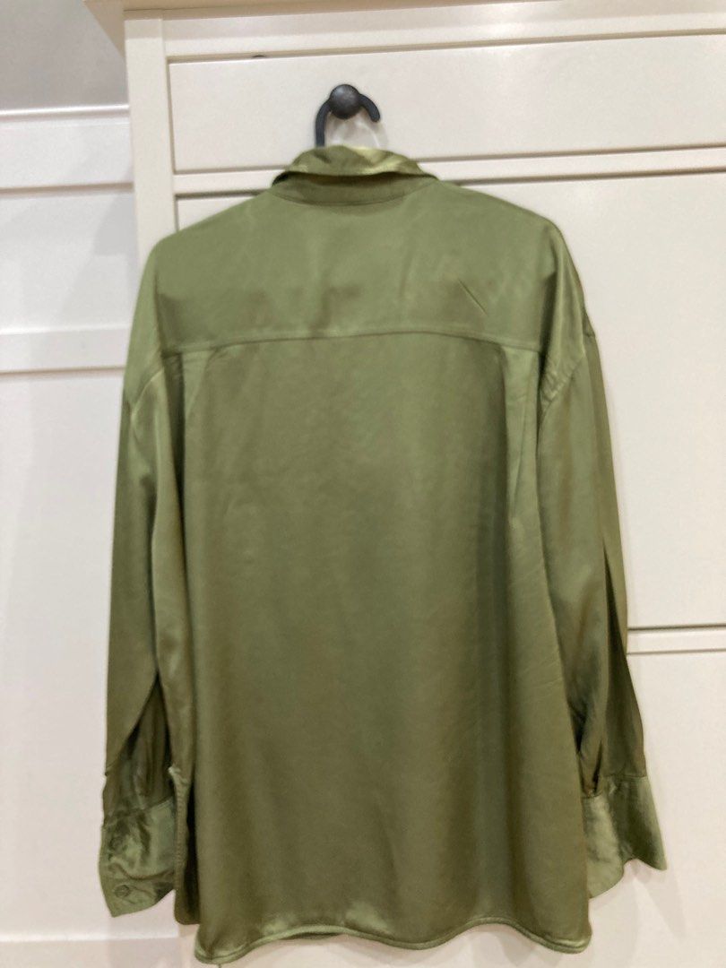 Zara Oversized Satin Effect Shirt, Women's Fashion, Tops, Shirts on ...