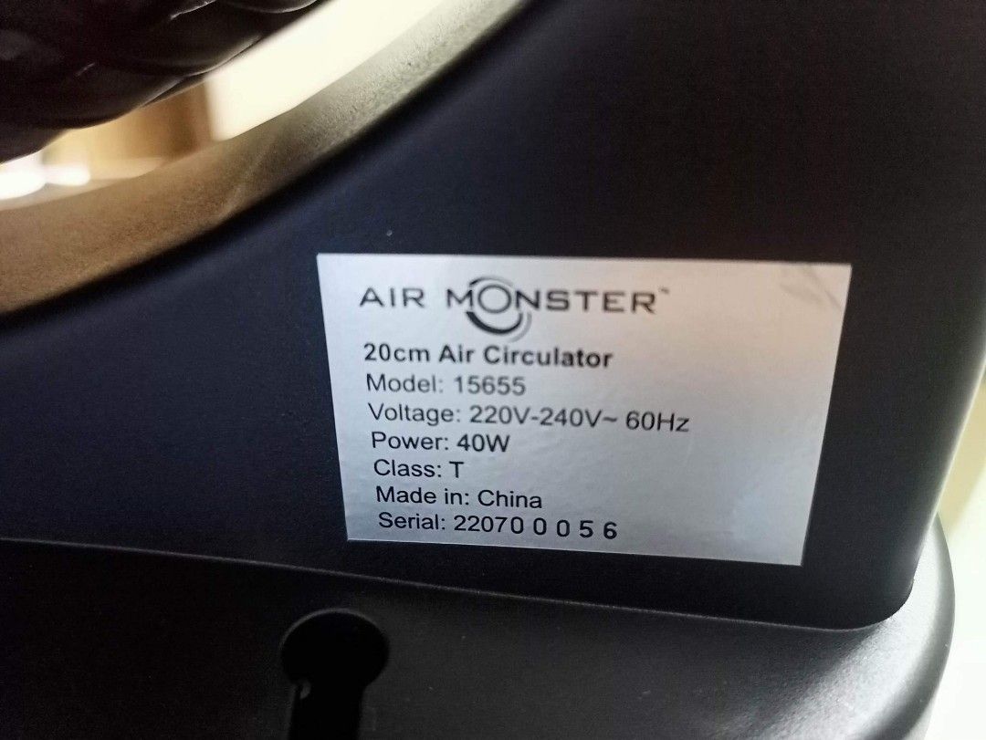 Air Monster 20" Air Circulator Floor Fan, Furniture & Home Living ...