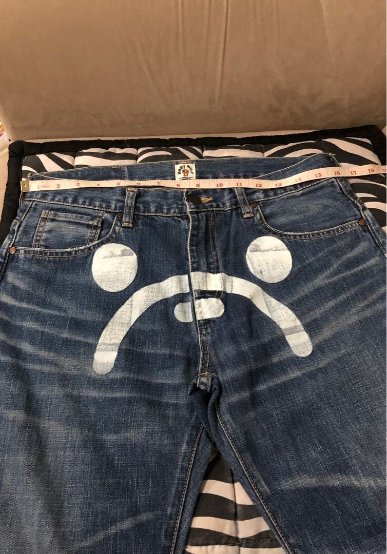 BAPE SAD FACE BABYMILO PANTS, Luxury, Apparel on Carousell