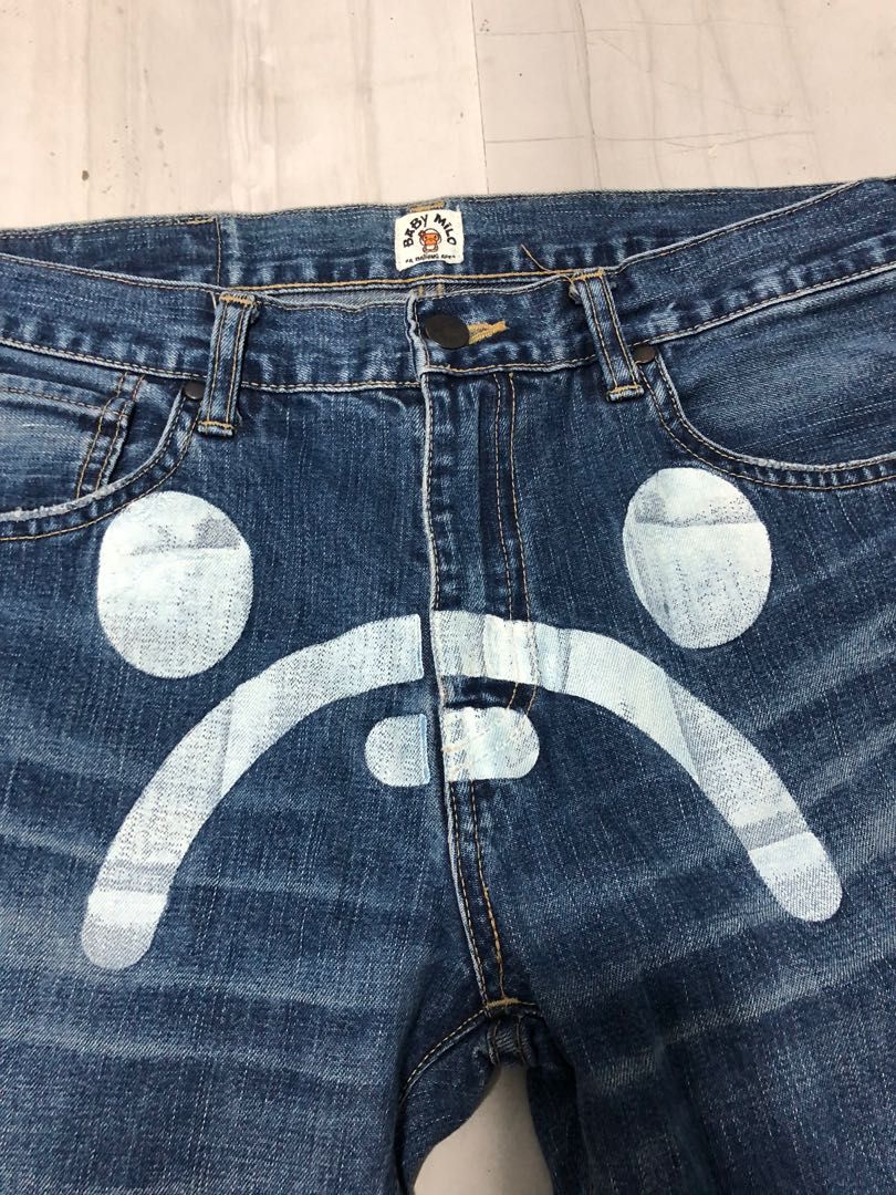 BAPE SAD FACE BABYMILO PANTS, Luxury, Apparel on Carousell