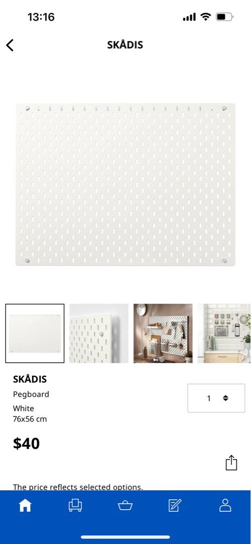 BNIB Ikea SKADIS Pegboard 76cm x 56 cm, Furniture & Home Living, Home ...