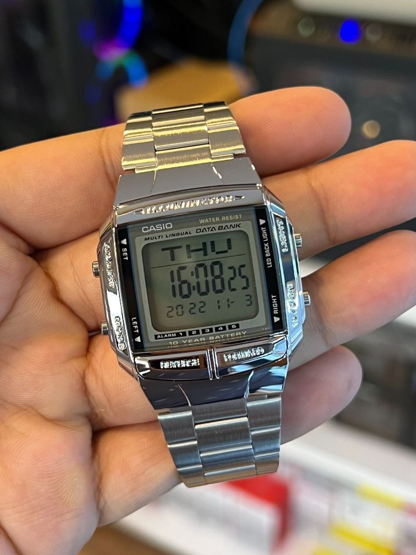 CASIO Illuminator Data Bank Digital Stainless Steel Silver Unisex Watch ...