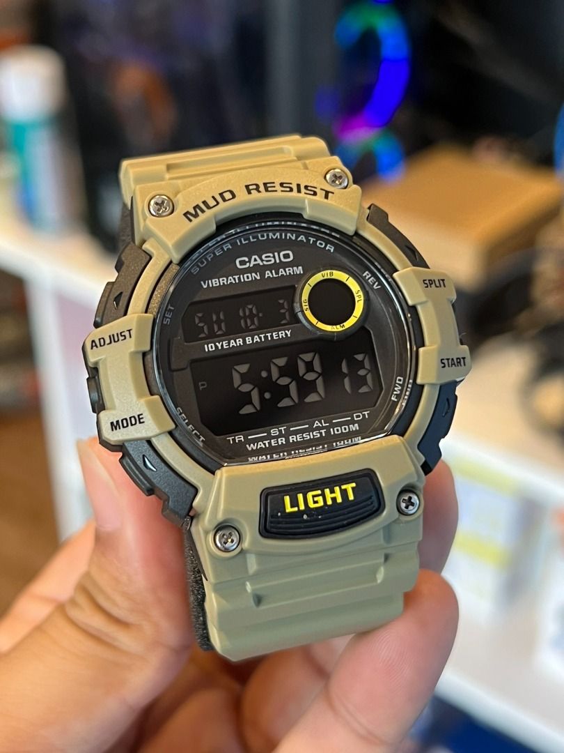 CASIO Mud Resist Vibration Alarm Digital Brown Resin Band Men's Watch ...