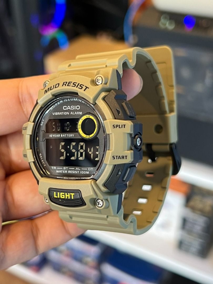 CASIO Mud Resist Vibration Alarm Digital Brown Resin Band Men's Watch ...