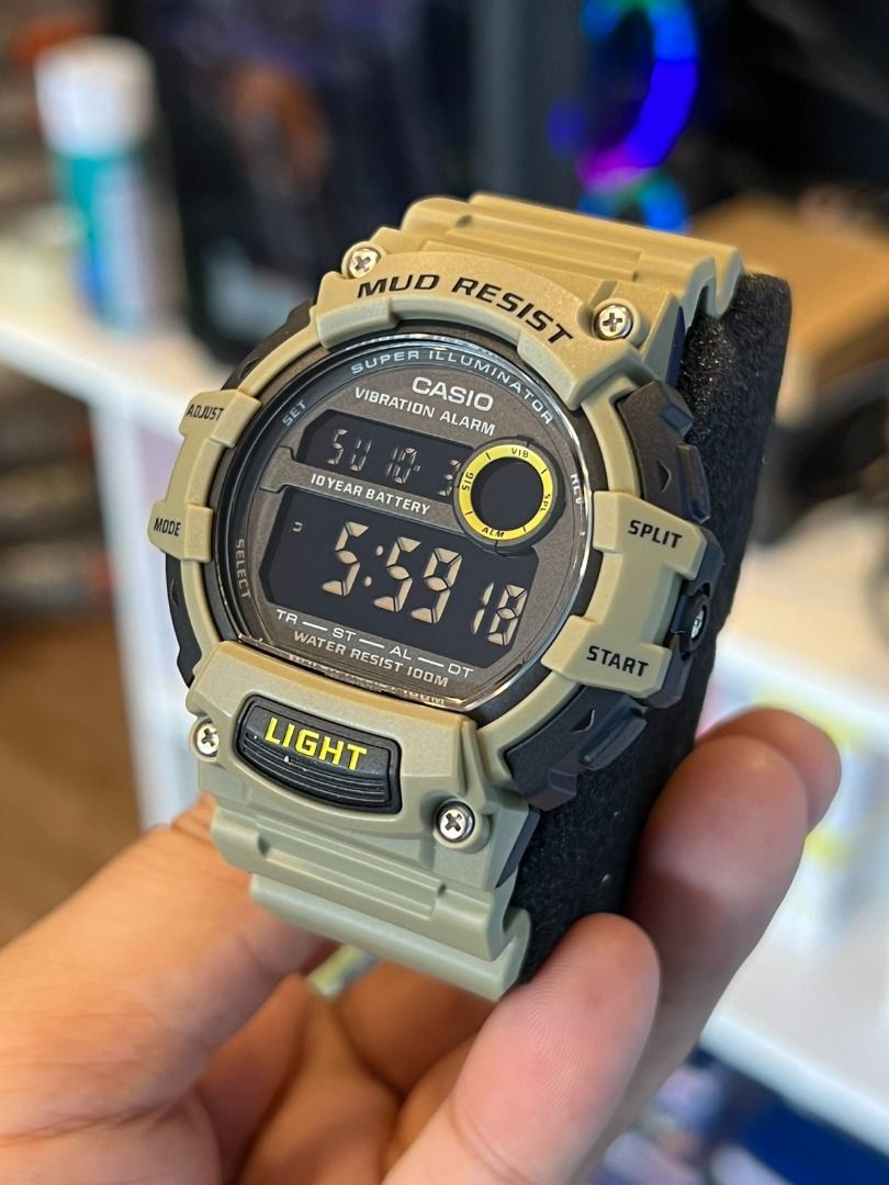 CASIO Mud Resist Vibration Alarm Digital Brown Resin Band Men's Watch ...