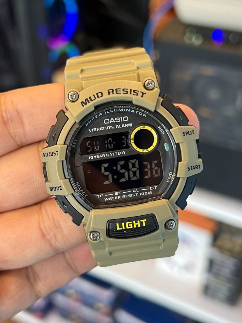 CASIO Mud Resist Vibration Alarm Digital Brown Resin Band Men's Watch ...