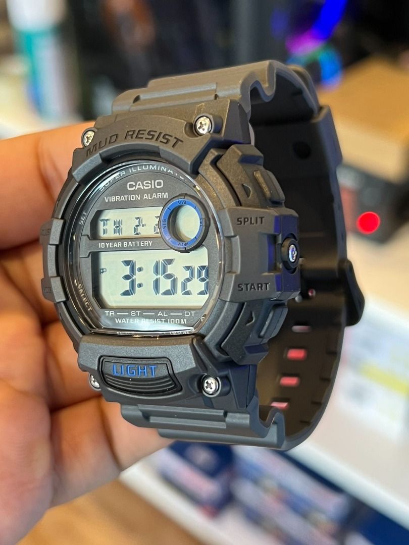 CASIO Mud Resist Vibration Alarm Digital Gray Resin Band Strap Men's ...