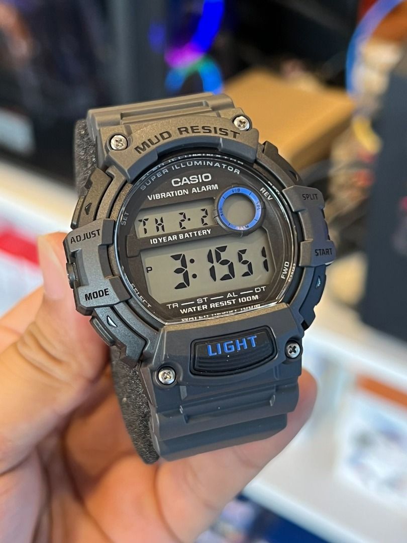 CASIO Mud Resist Vibration Alarm Digital Gray Resin Band Strap Men's ...