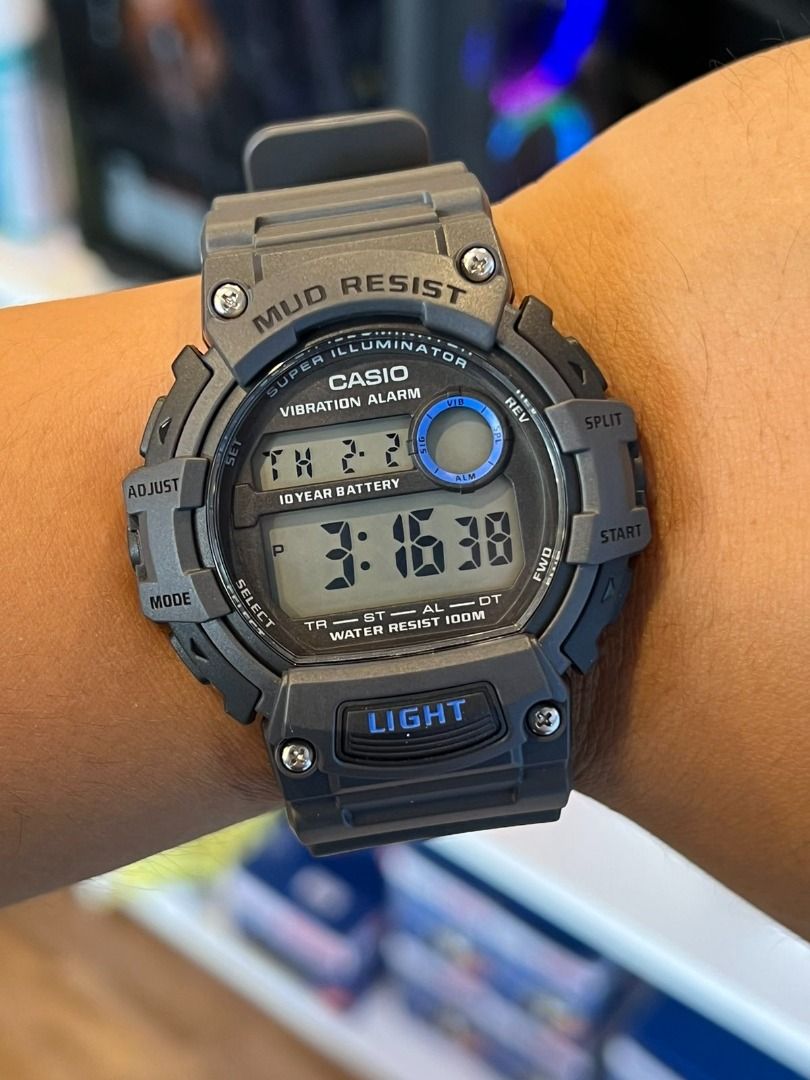 CASIO Mud Resist Vibration Alarm Digital Gray Resin Band Strap Men's ...