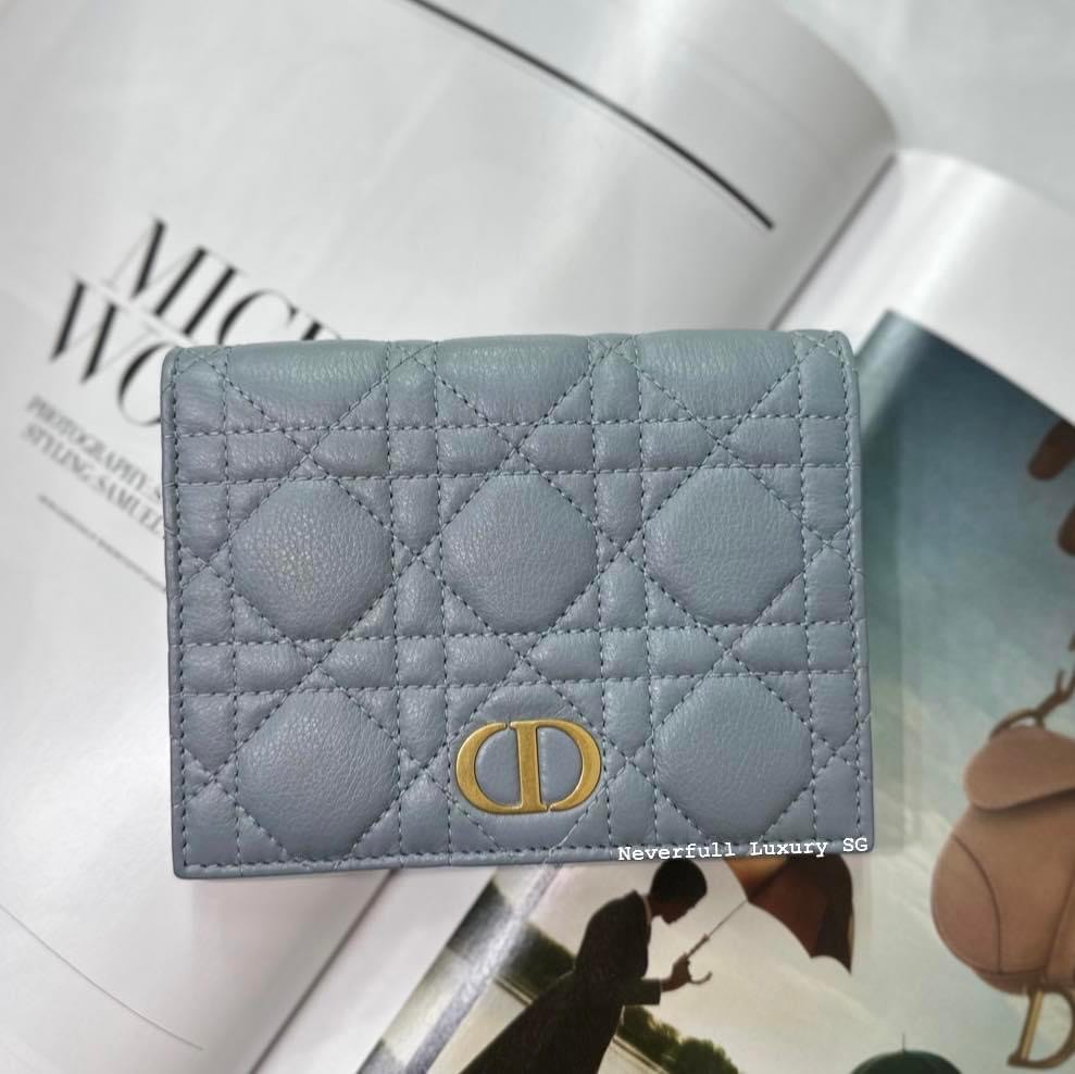 Christian Dior Caro Compact Slim Wallet Light Blue Lambskin Ghw, Luxury ...