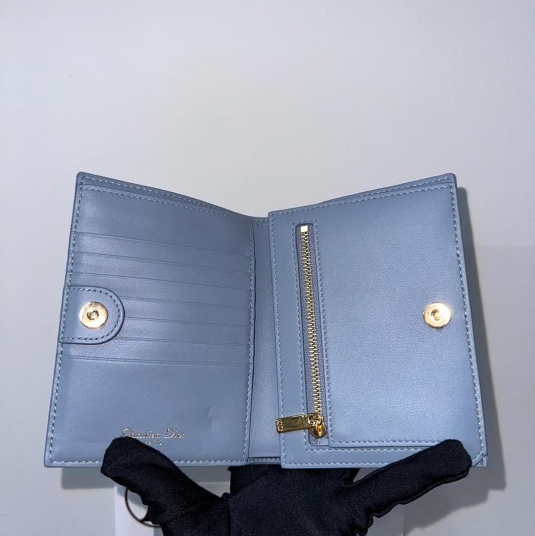 Christian Dior Caro Compact Slim Wallet Light Blue Lambskin Ghw, Luxury ...