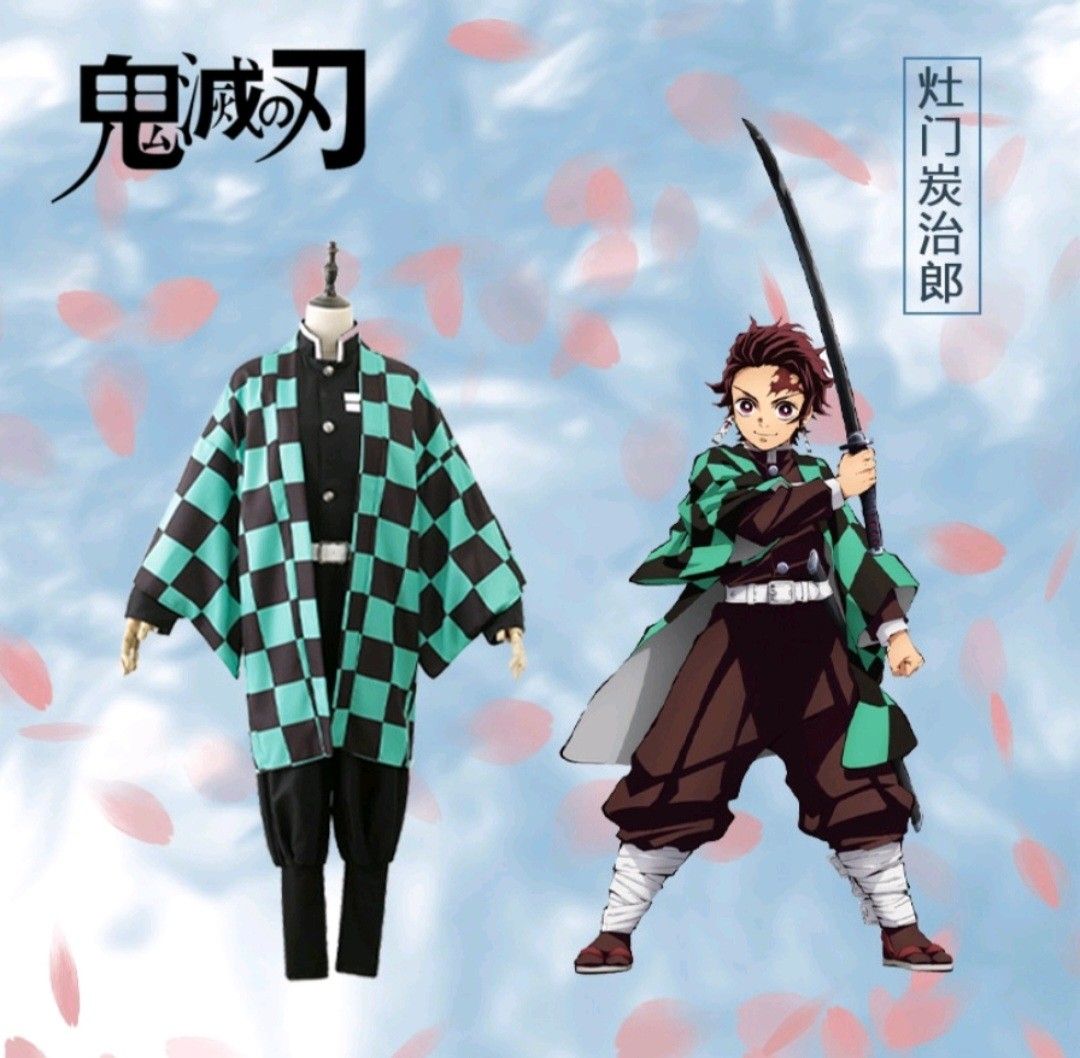 Demon Slayer : Tanjiro Kamado Costume, Men's Fashion, Tops & Sets, Sets ...