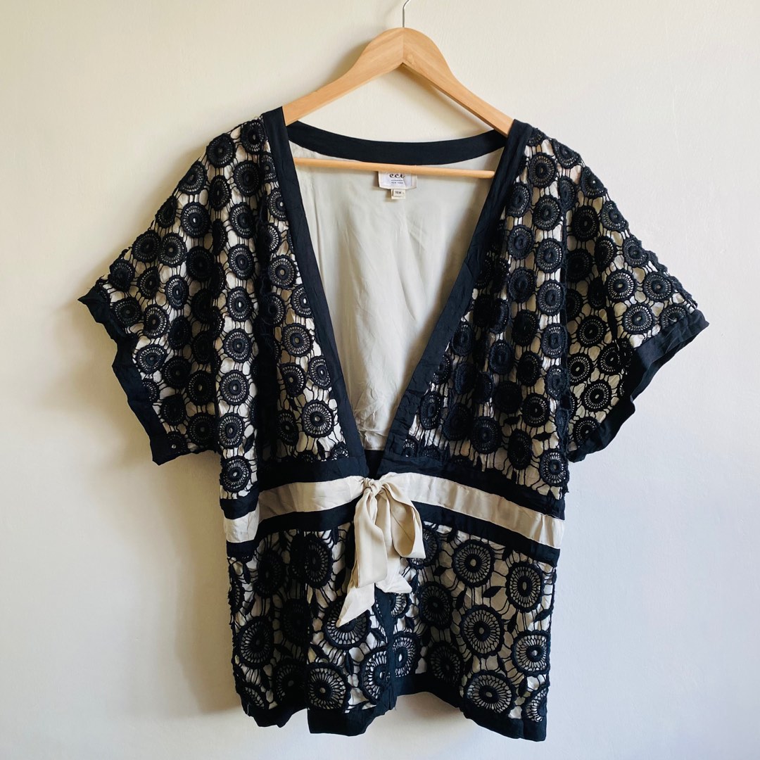Eci Kimono Eyelet Wrap Top, Women's Fashion, Coats, Jackets and ...