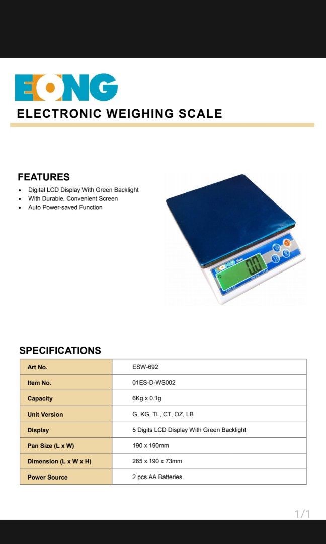 Eong 6kg electronic weighing scale, TV & Home Appliances, Kitchen ...