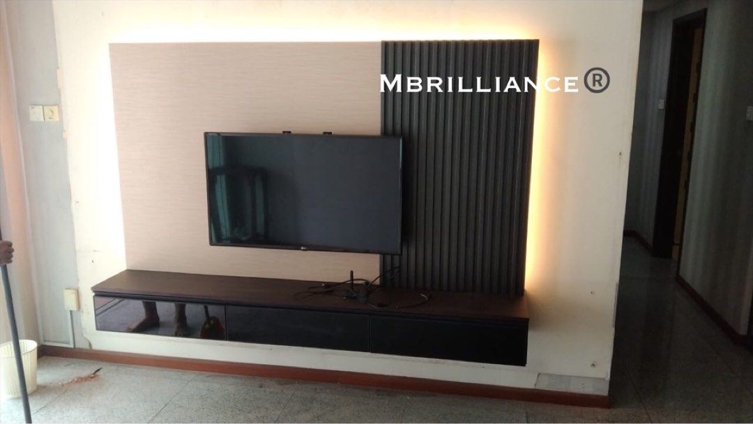 Fluted panel tv console feature wall set, Furniture & Home Living ...