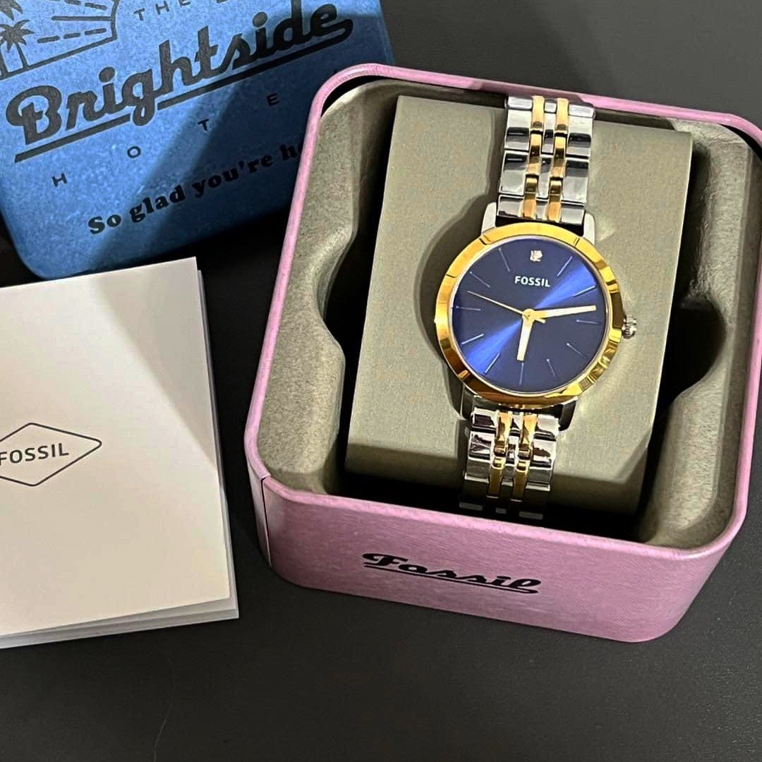 FOSSIL MINI TWO TONE BLUE DIAL AUTHENTIC WATCH, Women's Fashion ...