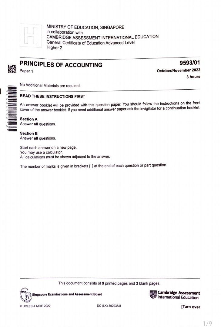 H2 PAA( POA ) PRINCIPLES OF ACCOUNTINGS A LEVEL, Hobbies & Toys ...
