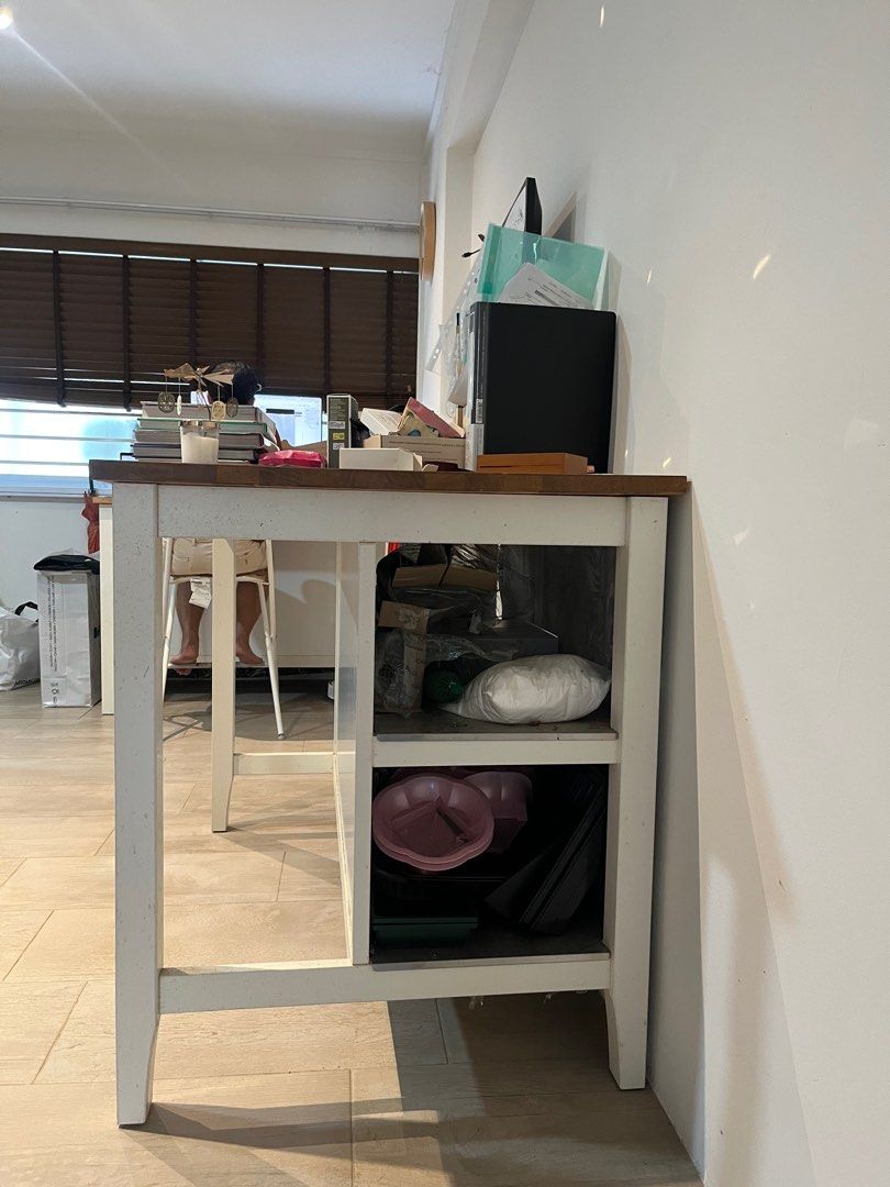 IKEA stenstorp kitchen island in white metal and oak, Furniture & Home ...