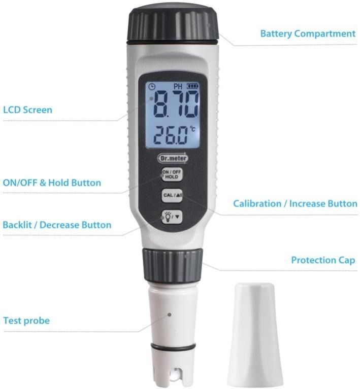 ~instock~ pH Meter, Dr.meter Upgraded 0.01 Resolution High Accuracy pH ...