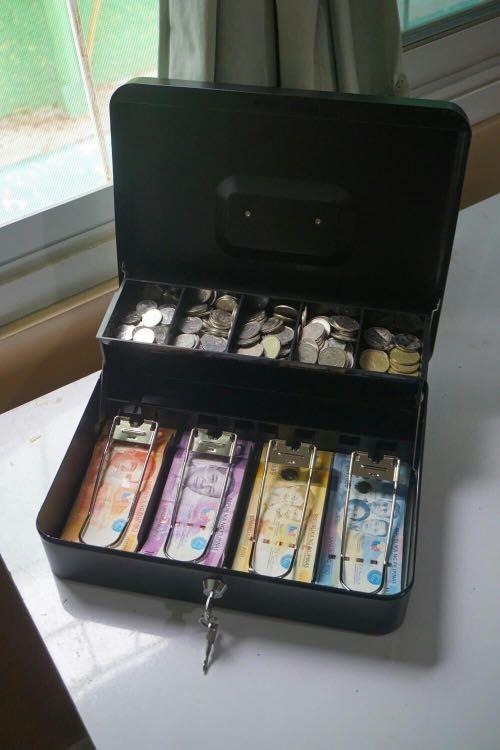 Black Metal Petty Cash Case Safe Money Box Drawer POS Cashier Box ...