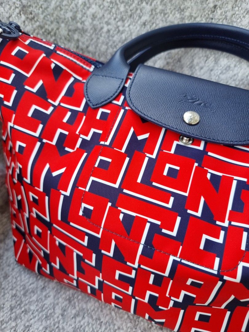 LONGCHAMP Logo Le Pliage in Red and Blue, Luxury, Bags & Wallets on ...