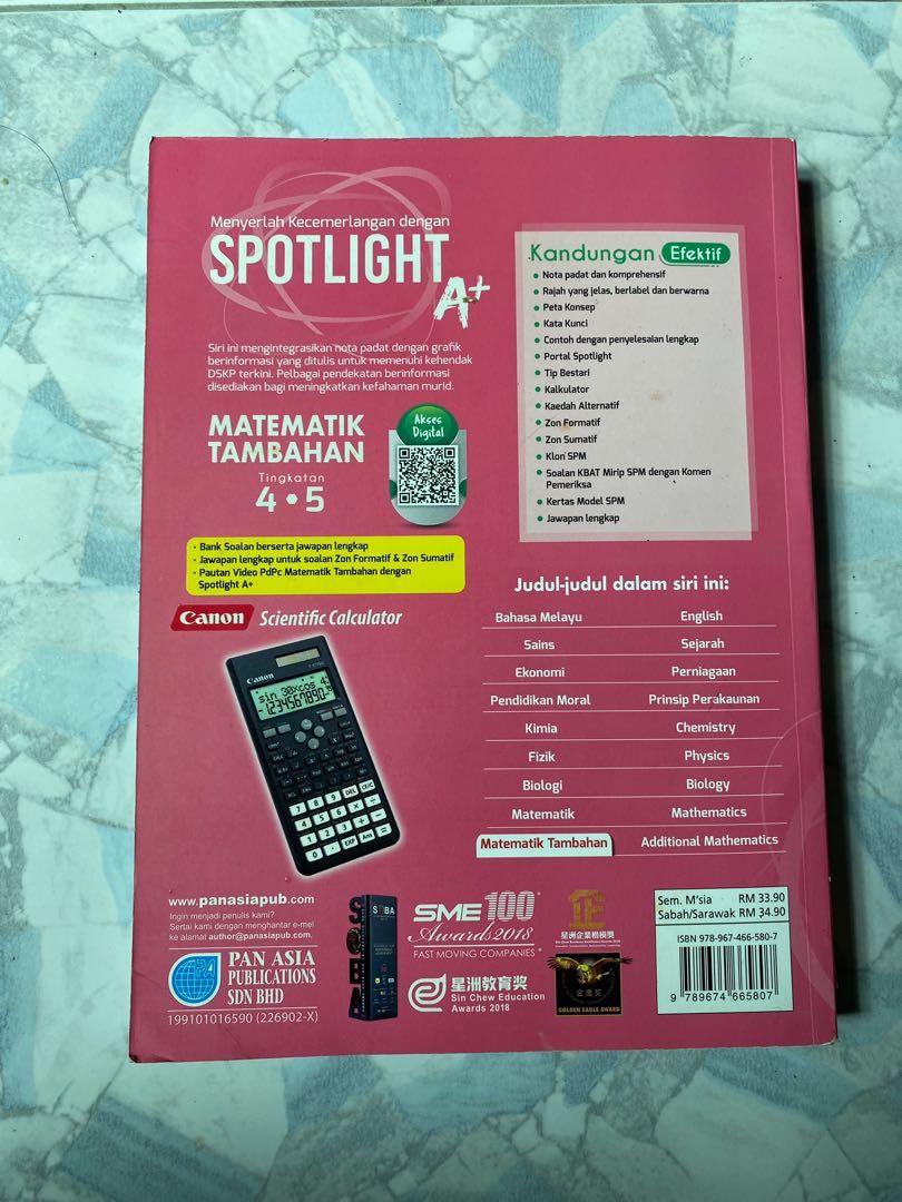 MATEMATIK TAMBAHAN tingkatan 4 tingkatan 5 kssm spotlight pan asia buku ...