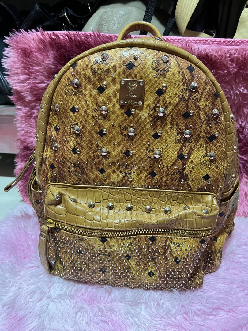 MCM studded backpack in snake skin leather, Luxury, Bags & Wallets on ...