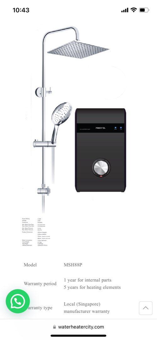 Mistral instant heater MSH88P, TV & Home Appliances, Water Heater ...