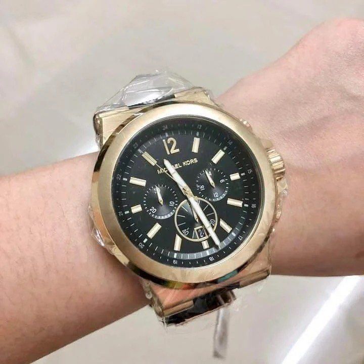 MK DYLAN RUBBER STRAP GOLD BLACK DIAL AUTHENTIC WATCH, Men's Fashion ...