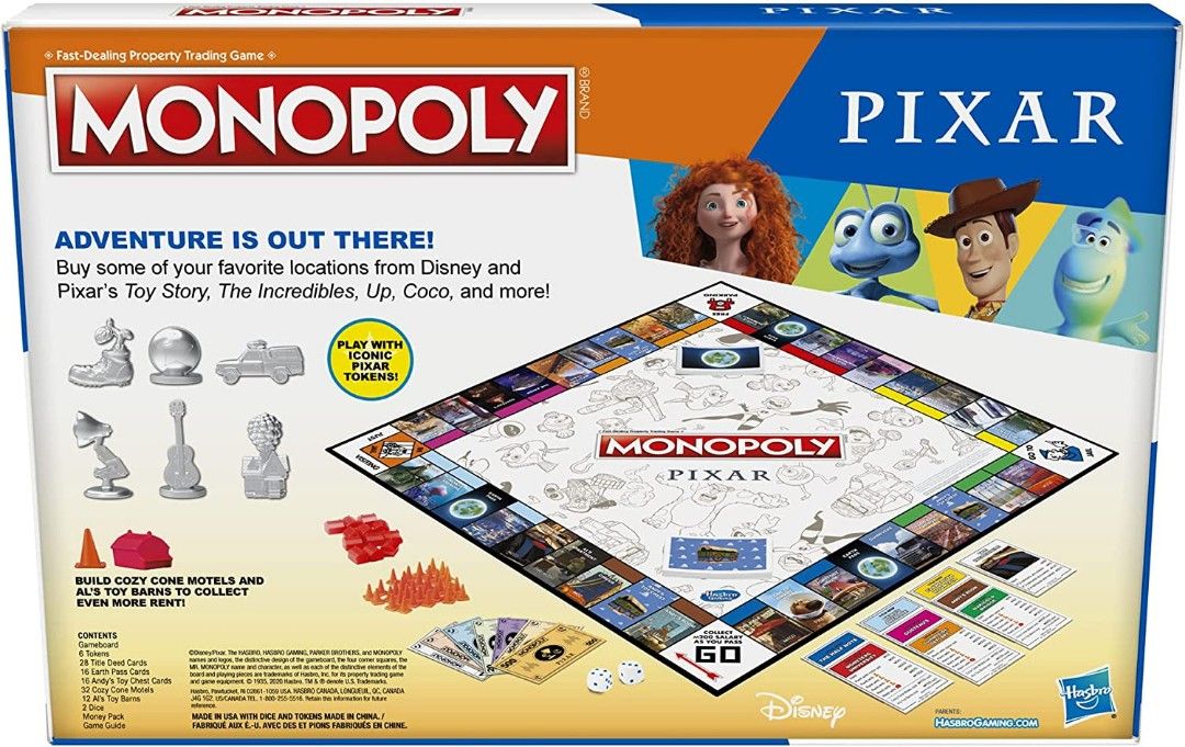 Monopoly: Pixar Edition Board Game, locations from Disney and Pixar's ...