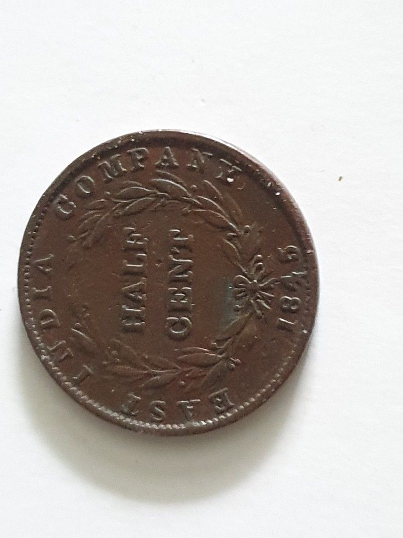 RARE QUEEN VICTORIA EAST INDIA/ STRAITS SETTLEMENTS 1/2 CENT 1845 & 1/4 ...