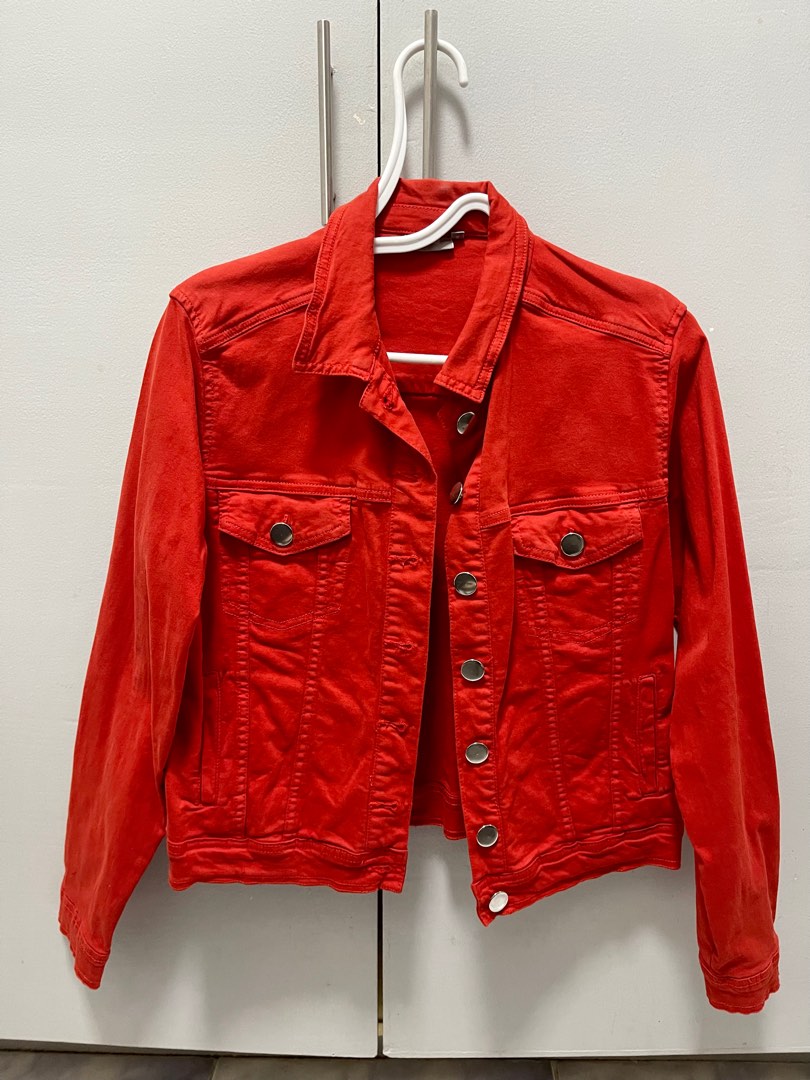 RED DENIM JACKET, Women's Fashion, Coats, Jackets and Outerwear on ...