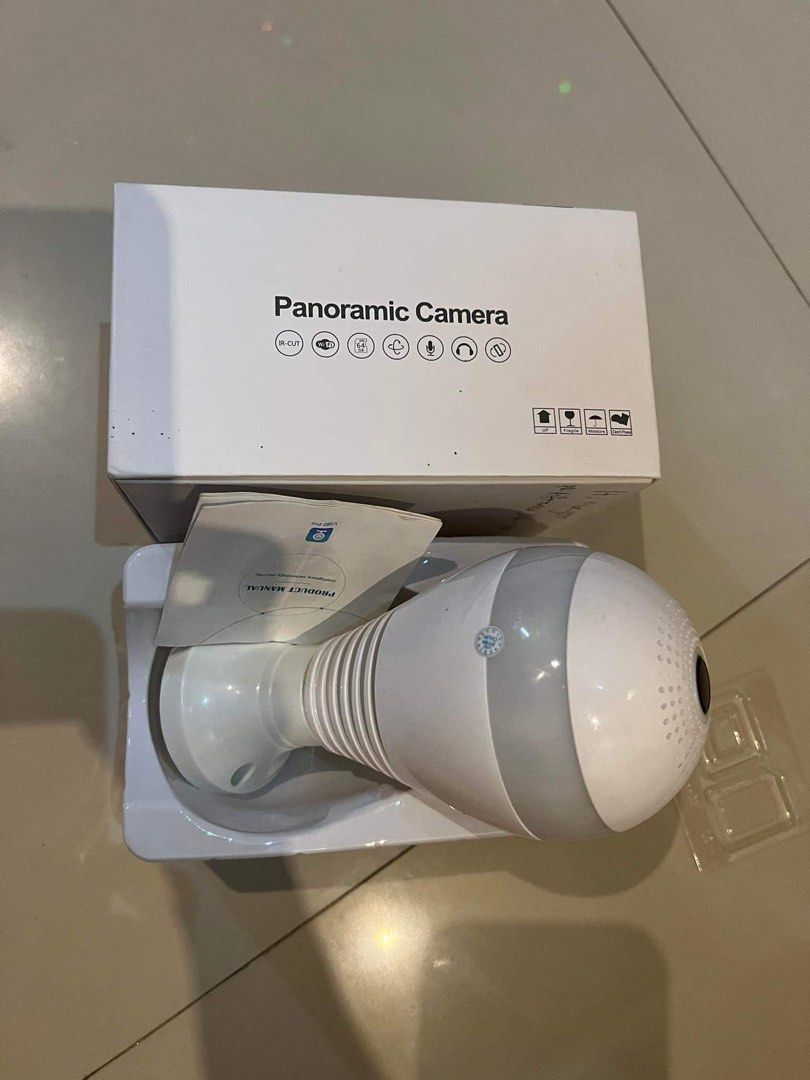 V380 light bulb panoramic cctv camera. 360 rotation, Furniture & Home ...