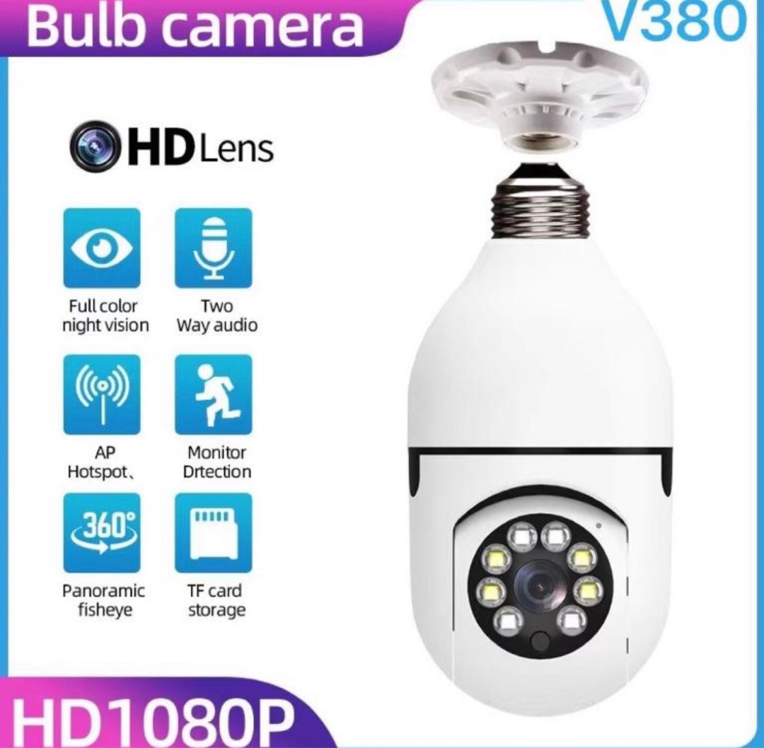 V380 light bulb panoramic cctv camera. 360 rotation, Furniture & Home ...