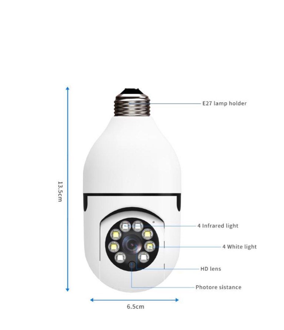 V380 light bulb panoramic cctv camera. 360 rotation, Furniture & Home ...