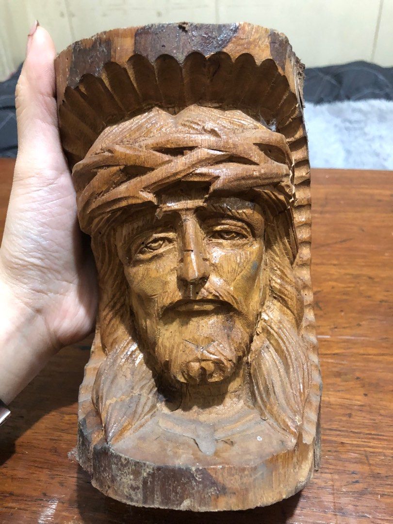 Wooden Jesus Sculpture Block, Furniture & Home Living, Home Decor ...