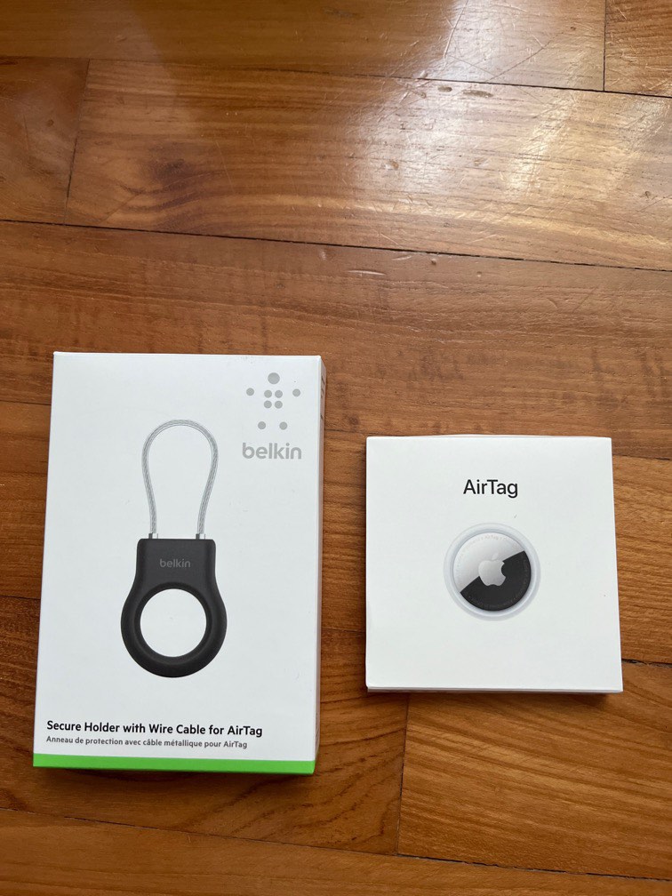 Apple Air Tag and Belkin airtag holder with wire cable, Mobile Phones & Gadgets, Mobile & Gadget ...