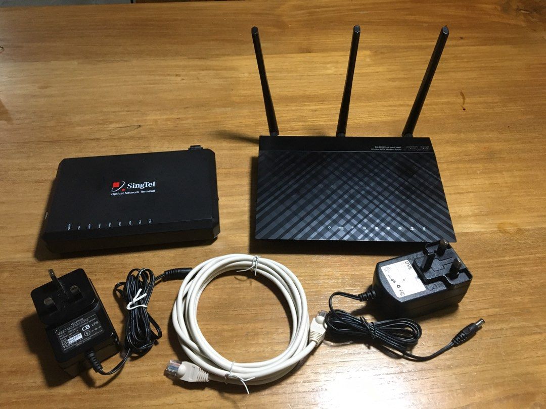 ASUS wireless ADSL modem Router and Alcatel-Lucent Optical network ...