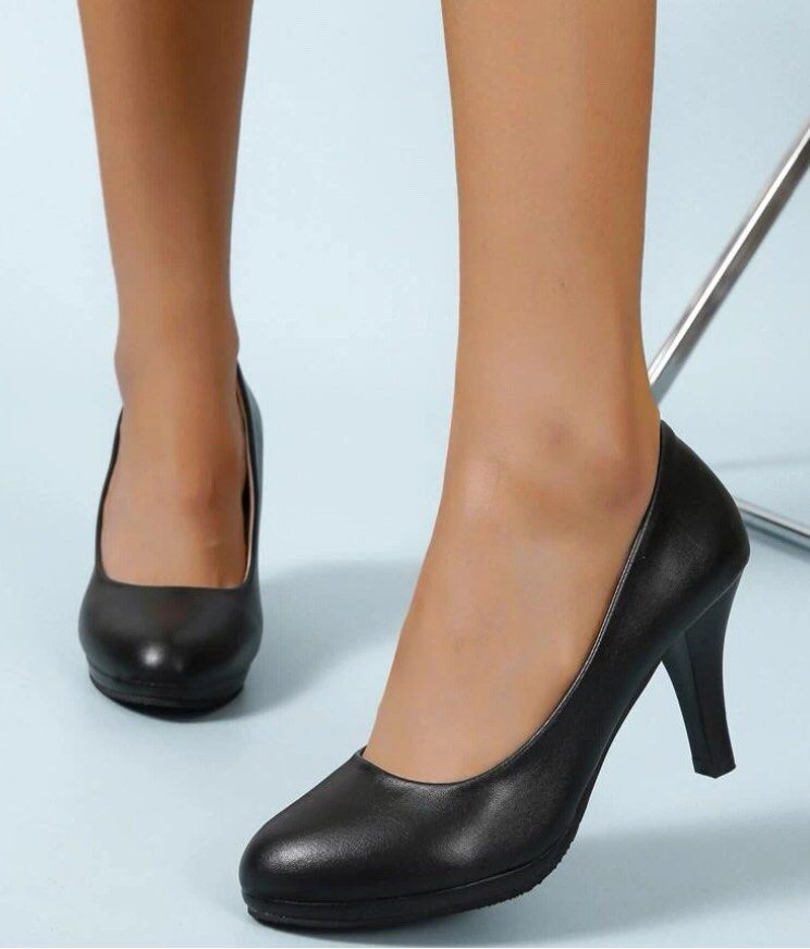 Black pump school and office shoes 3 inches heel, Women's Fashion ...