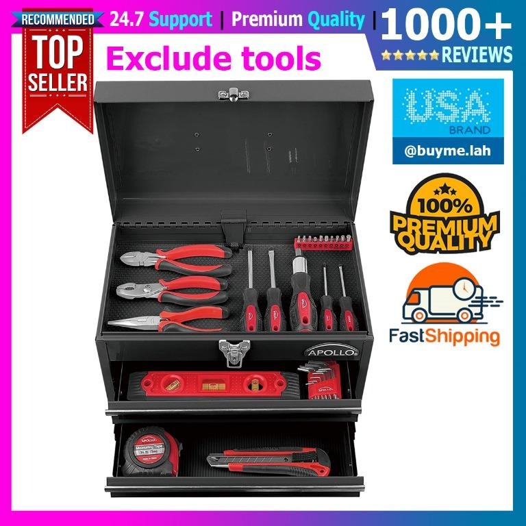 [BML] APOLLO TOOLS USA Black Metal Tool Box with Deep Top Compartment ...