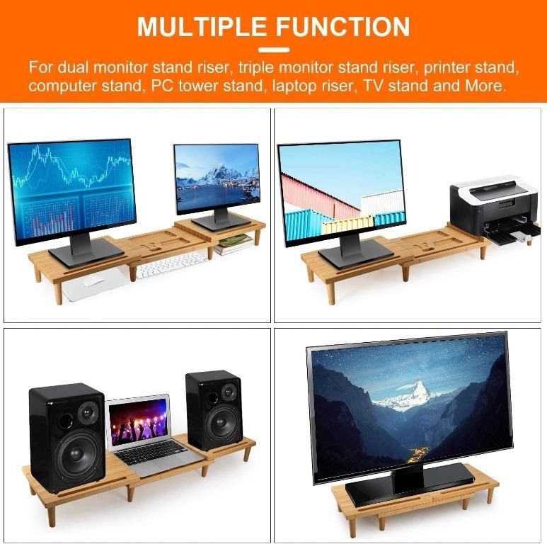 [BML] Pezin Bamboo Dual Monitor Stand Riser for Desk Organizer ...