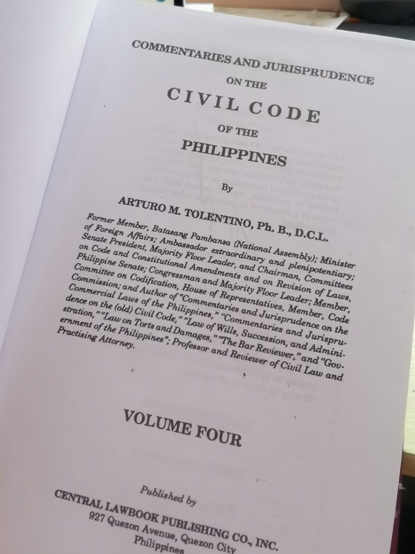 Civil Code Vol IV Obligations and Contracts Oblicon by Tolentino, Hobbies & Toys, Books ...