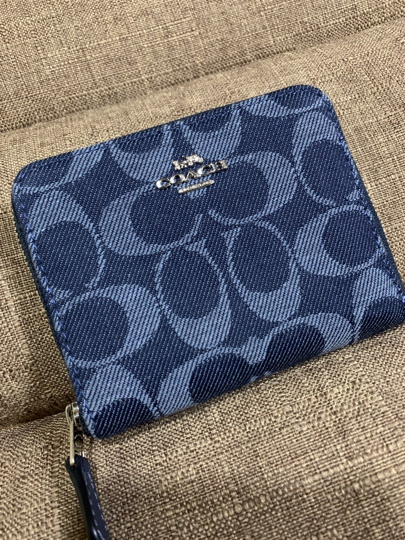 Coach Denim Signature Jacquard Small Zip Around Wallet Denim, Women's ...