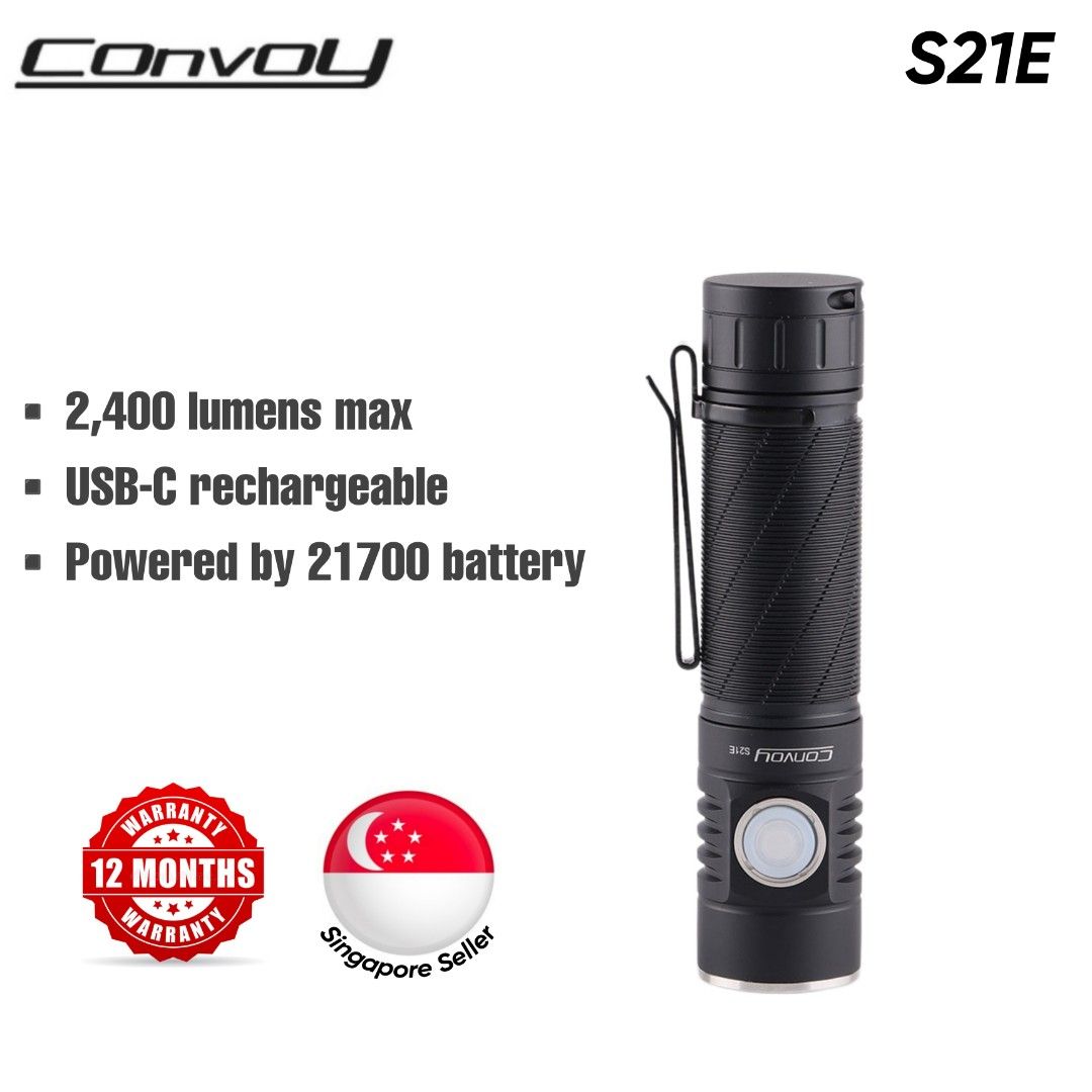 Convoy S21E (2400 Lumens) Compact Rechargeable Flashlight, Sports Equipment, Hiking & Camping on ...