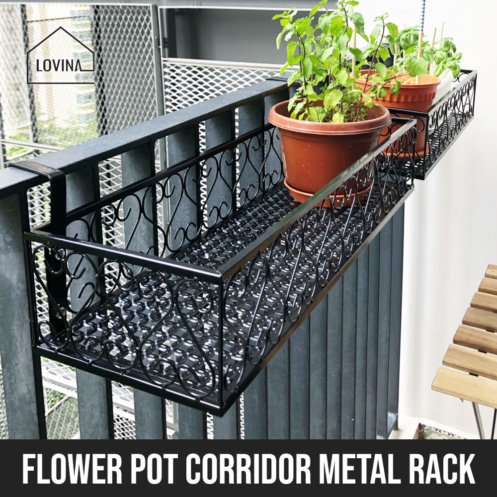Corridor Flower Pot Plant Rack Balcony Hanging Metal Railing Stand ...
